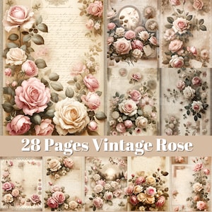 Vintage Rose Junk Journal, Shabby Paper Roses, Vintage Victorian Junk ...