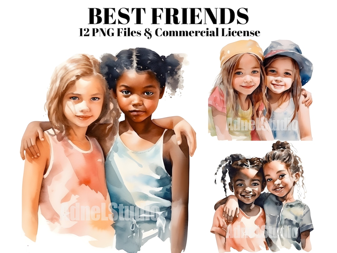 Watercolor Best Friends PNG 12 Watercolor Kids Girl BFF - Etsy