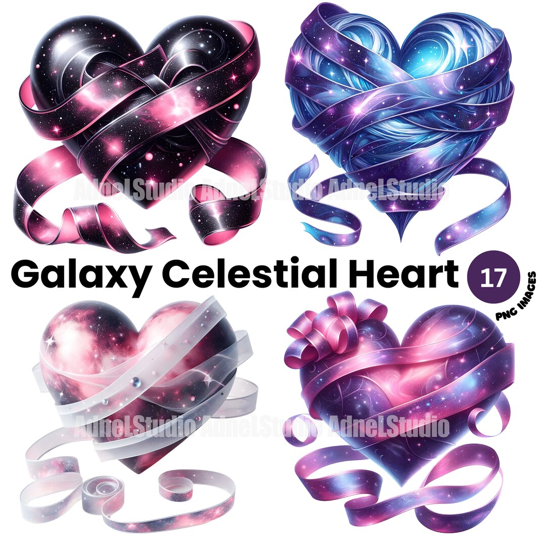 Galaxy Celestial Heart Clipart, Watercolor Valentines Day Clipart ...