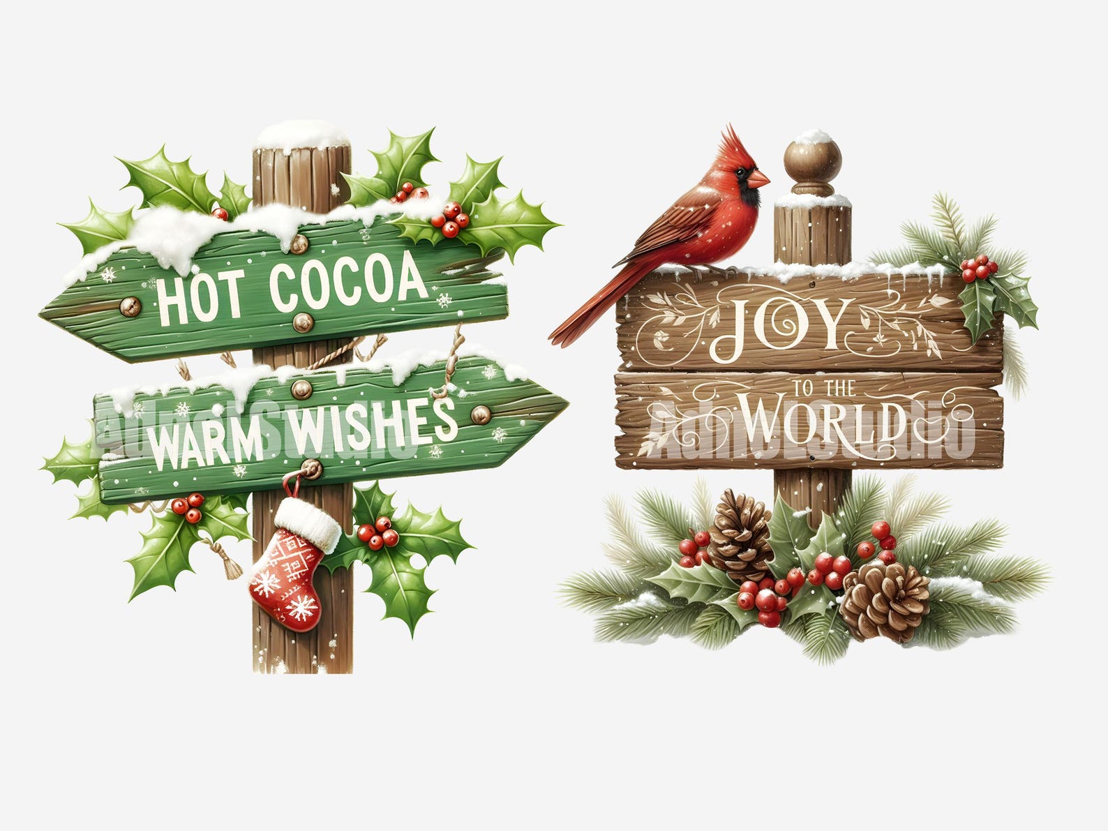 Christmas Direction Sign Clipart, Festive Cactus Ornament, Festive ...