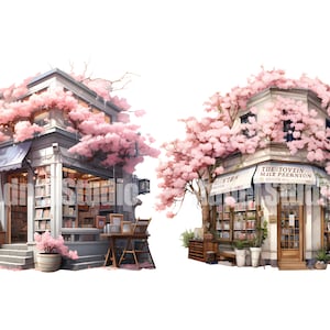 Watercolor Spring Bookstore Clipart, Book Store Clipart, Digital ...