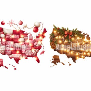 Christmas USA Map Clipart, Festive Holiday USA Map Digital Download ...