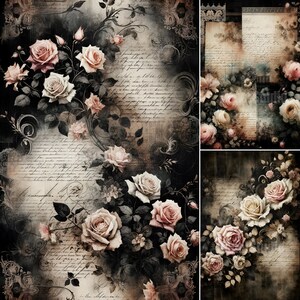 Vintage Black Rose Junk Journal, Shabby Paper Roses, Vintage Victorian ...