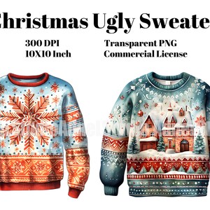 Christmas Ugly Sweater Clipart - Watercolor Christmas Sweater Clipart ...