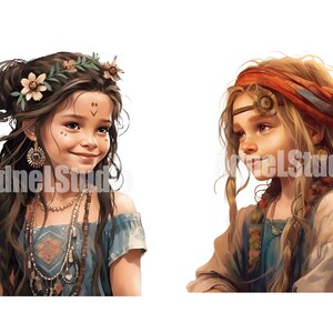 Little Bohemian Girl Clipart, Watercolor Boho Girl Clipart, Bohemian ...