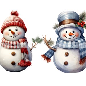 Christmas Snowman Clipart - Watercolor Christmas Clipart, Watercolor ...
