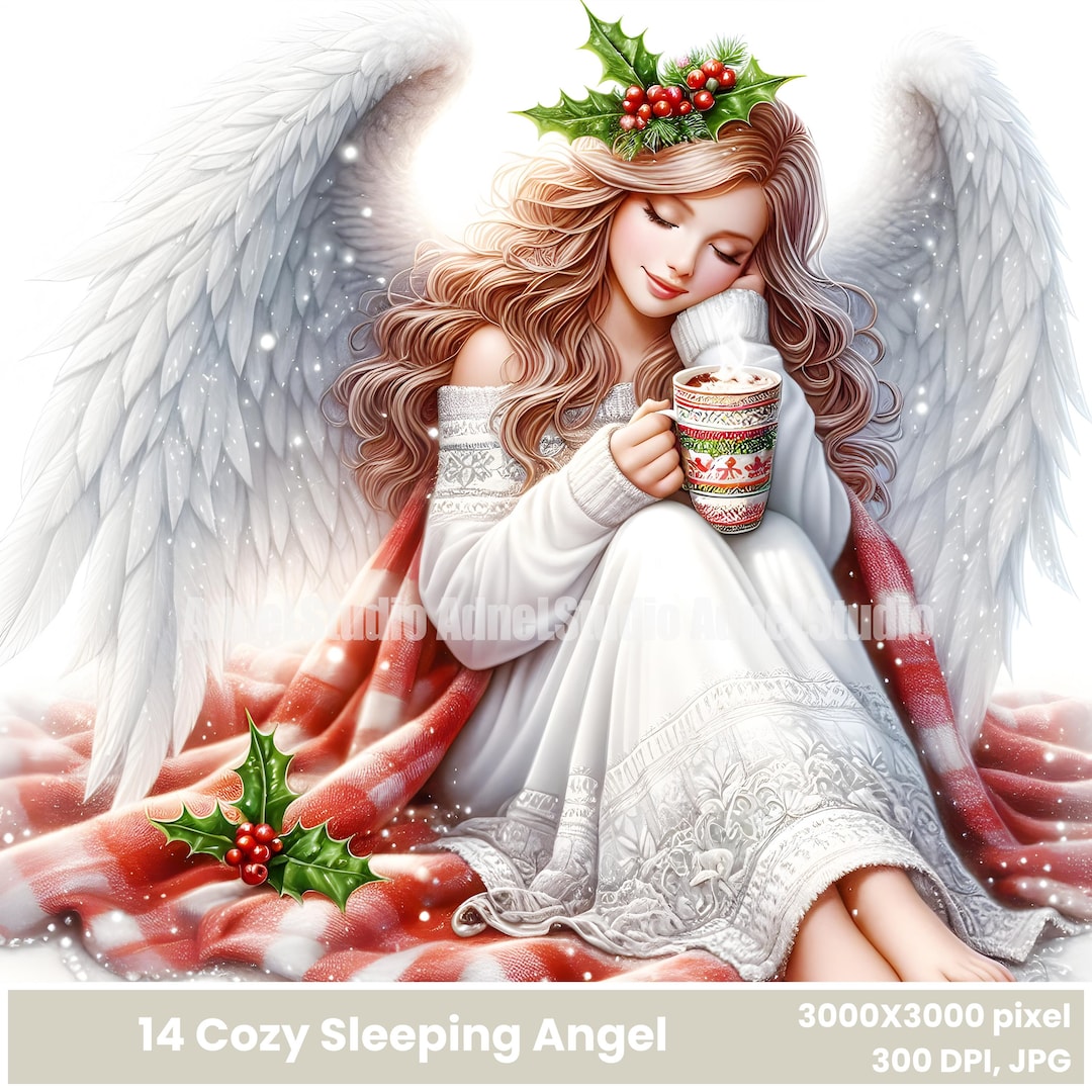 Cozy Sleeping Angel Digital Art Set, Christmas Angel Clipart, Angelic ...
