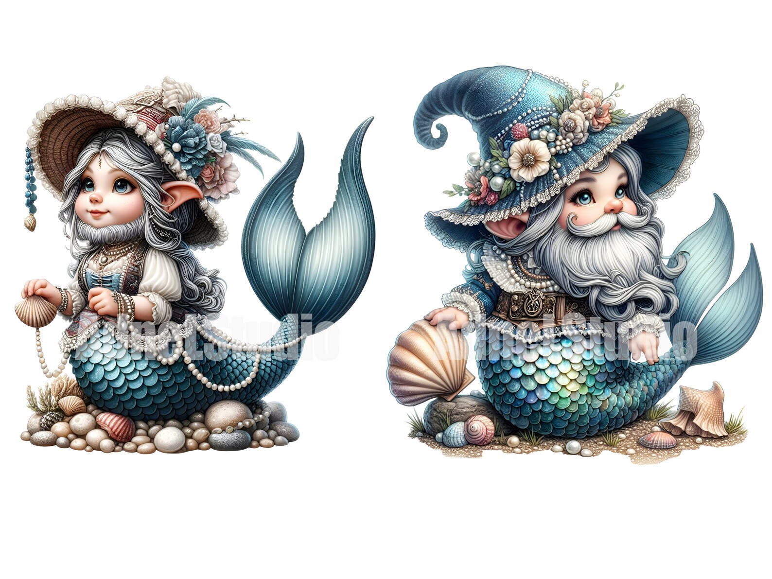 Watercolor Mermaid Gnome Clipart, Watercolor Mermaid Clipart ...