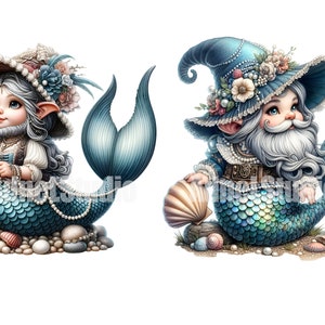 Watercolor Mermaid Gnome Clipart: Nautical PNG Images (digital Download ...