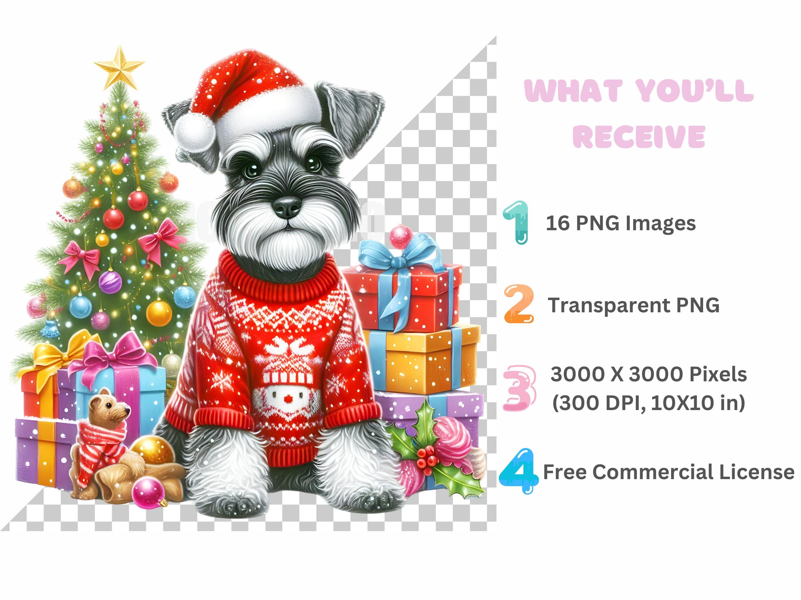 Christmas Miniature Schnauzer Clipart Set, Festive Dog Illustrations ...