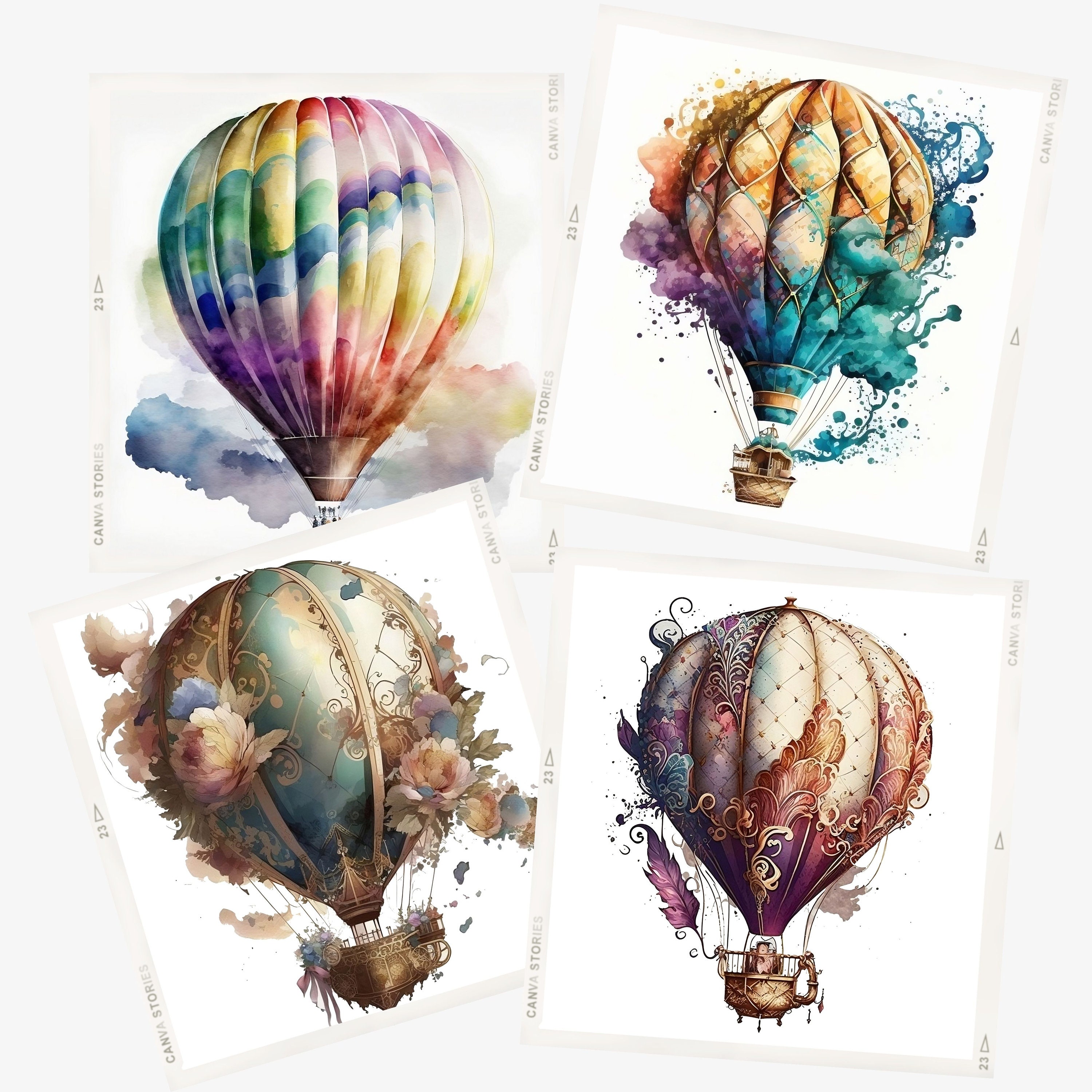 Watercolor Hot Air Balloon Clipart 12 High Quality JPG - Etsy
