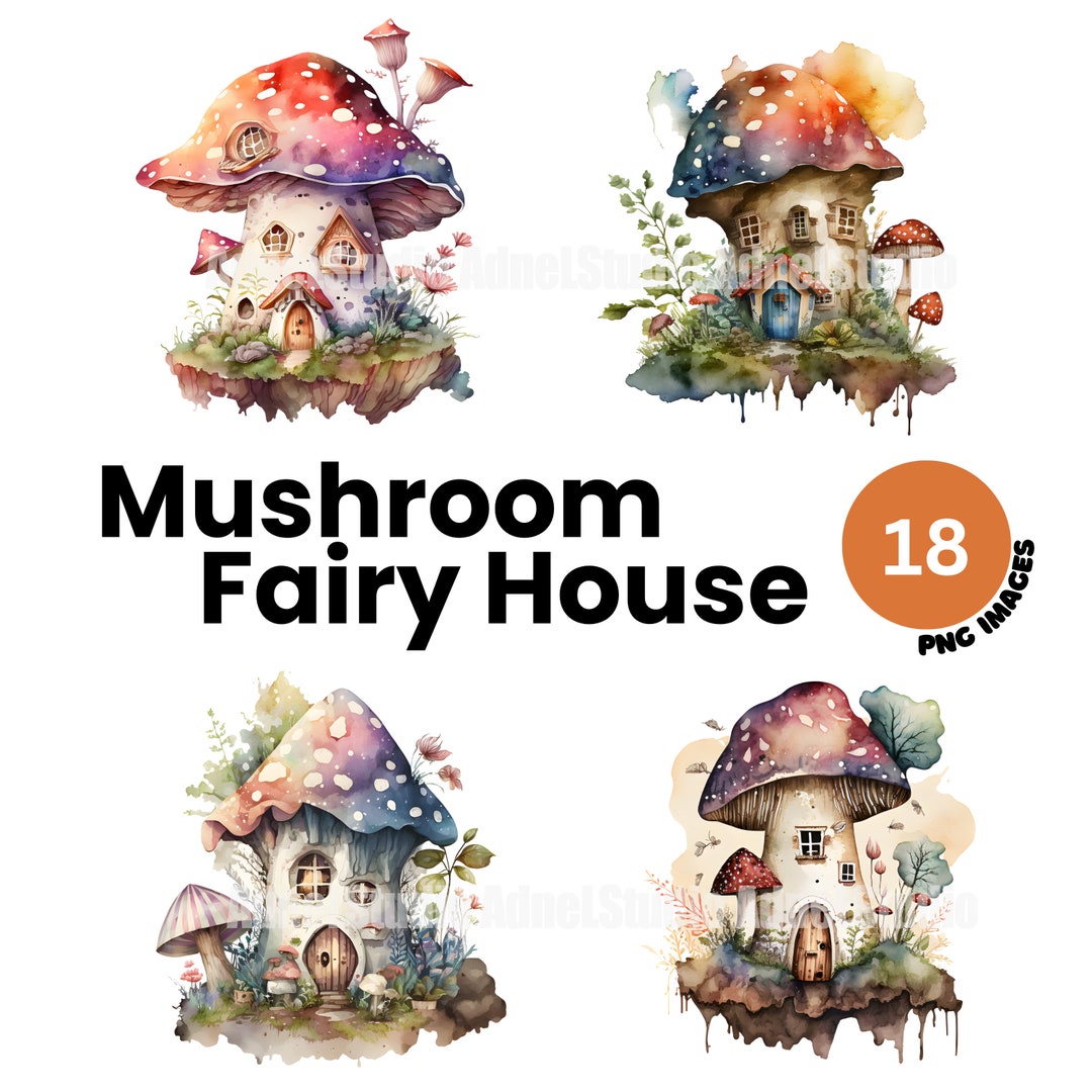 Watercolor Mushroom Fairy House Clipart - Magic Mystical Mushroom House ...