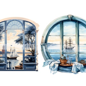Watercolor Nautical Window Clipart - Cozy Window Clipart, Nautical ...
