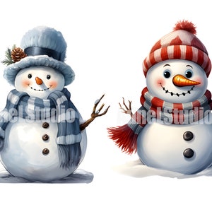 Christmas Snowman Clipart - Watercolor Christmas Clipart, Watercolor ...