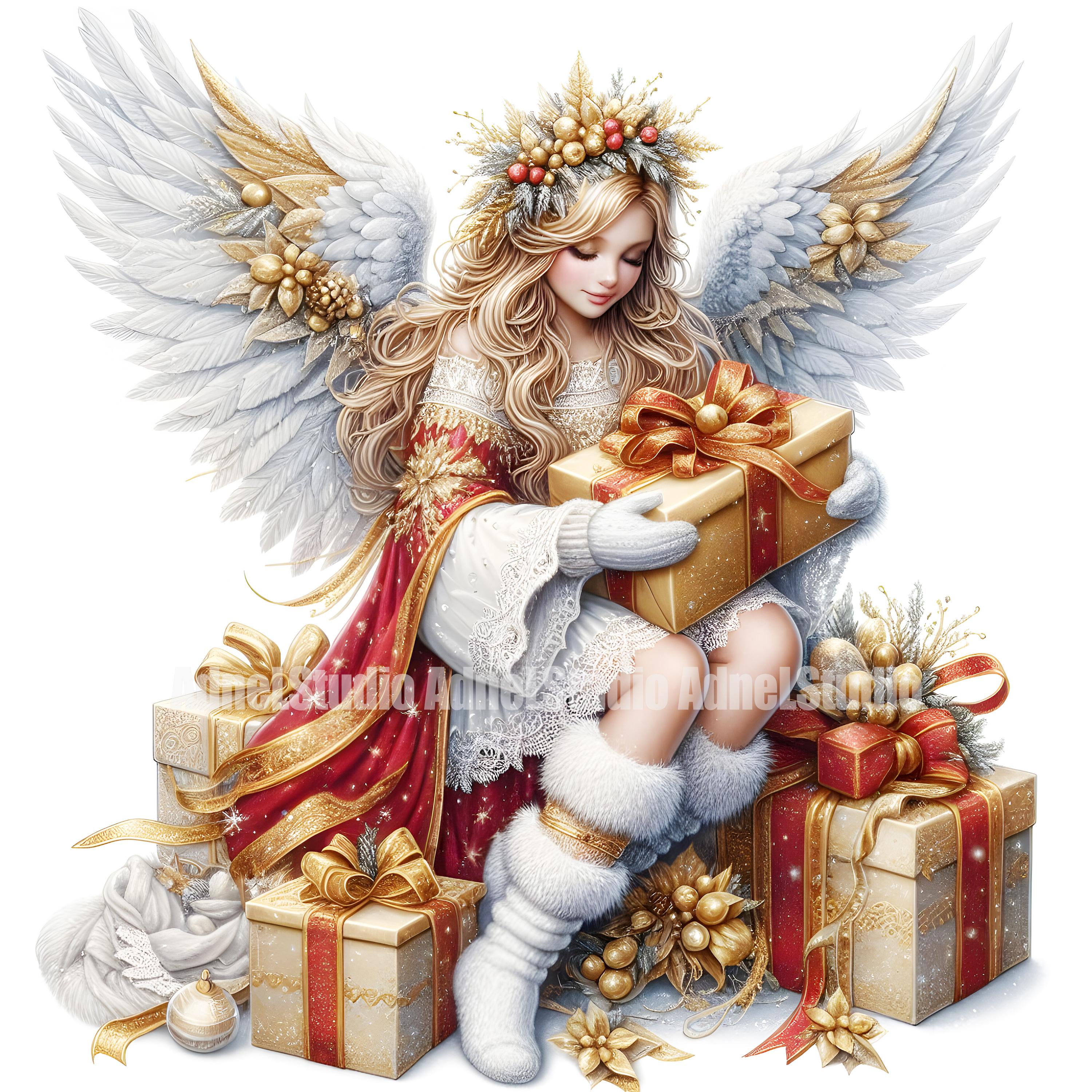 Cozy Winter Angel Digital Print, Christmas Angel Clipart, Elegant ...