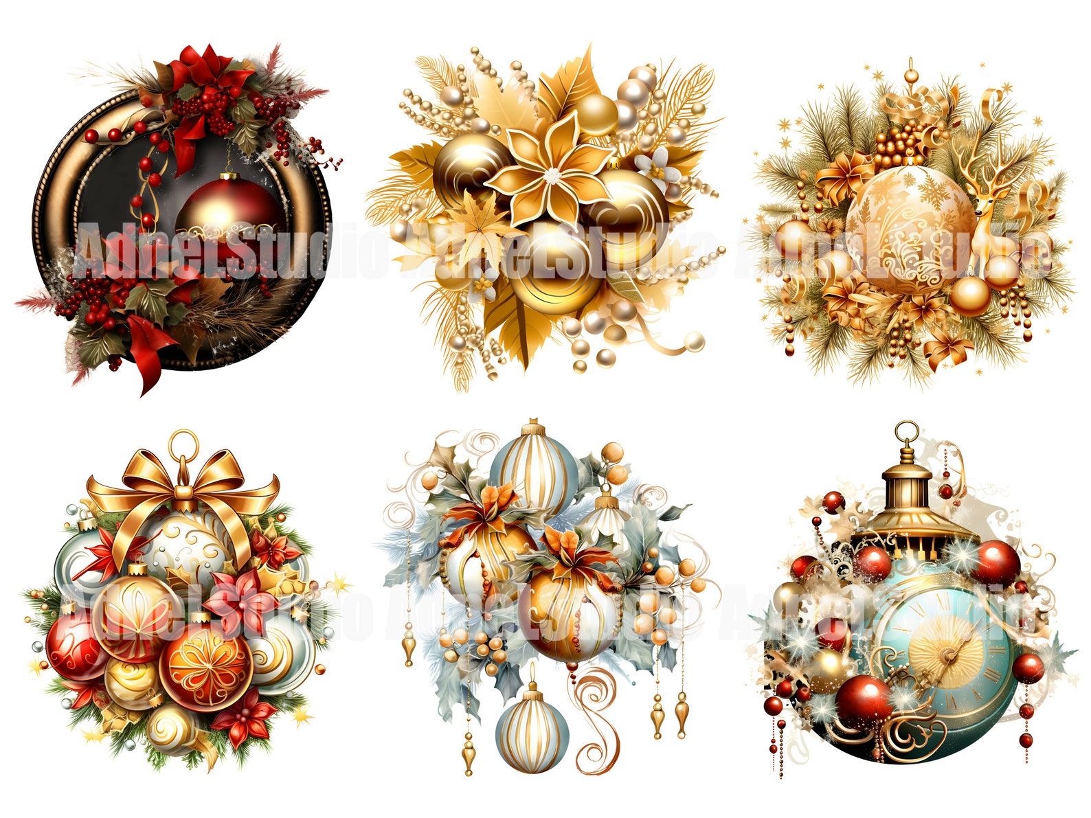 Christmas Decoration Clipart Bundle - Watercolor Christmas Ornaments ...