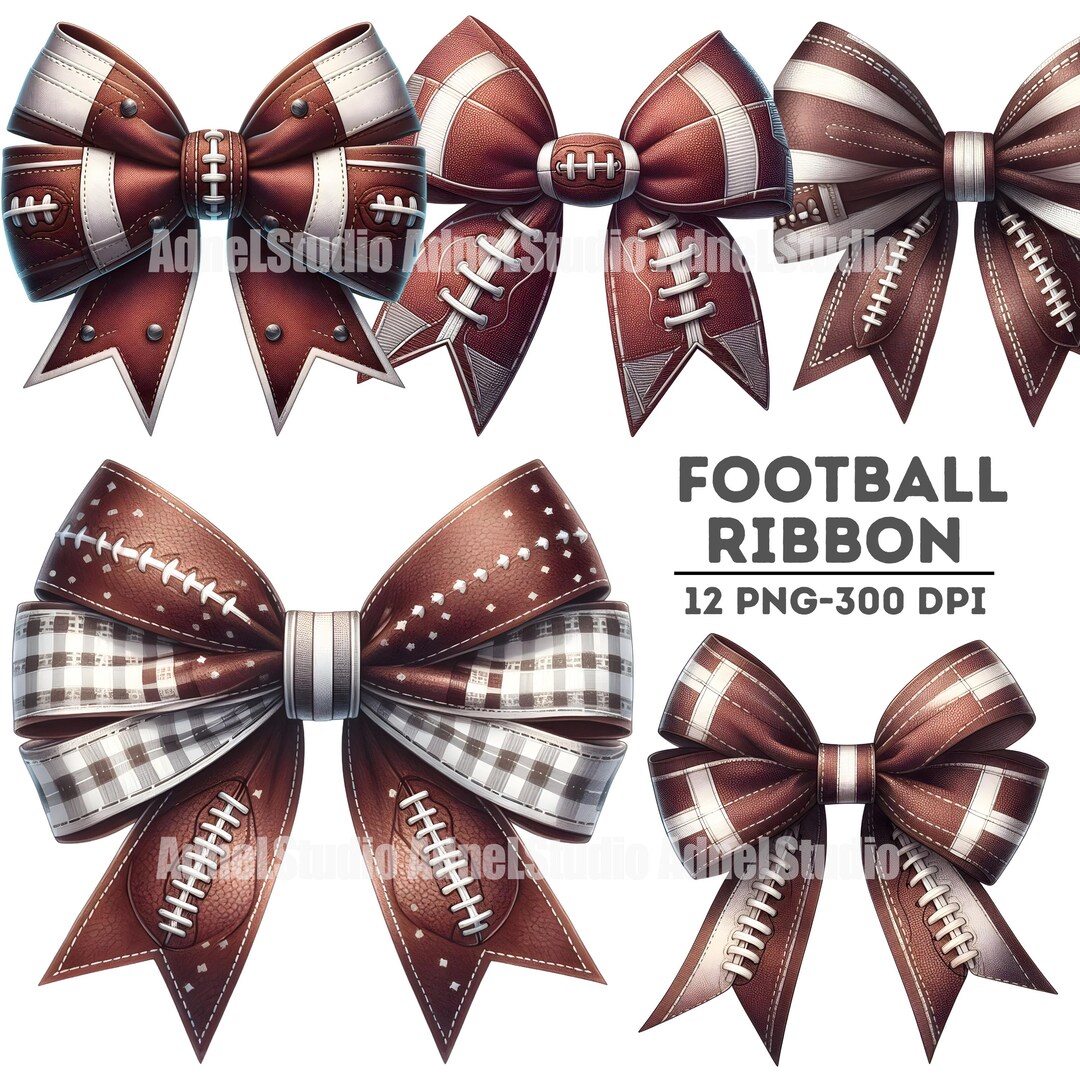 Football Ribbon Clipart, Sports Bow Design, Sublimation PNG, Digital ...