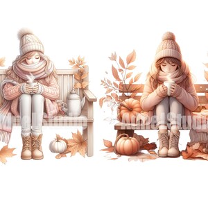 Fall Coffee Lover Clipart, Cozy Autumn Scenes, Autumn Sublimation ...