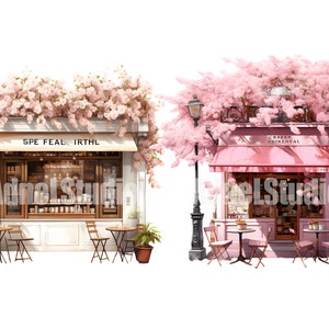 Watercolor Spring Coffee Shop Clipart -20 High Quality Cafe PNG Clipart ...