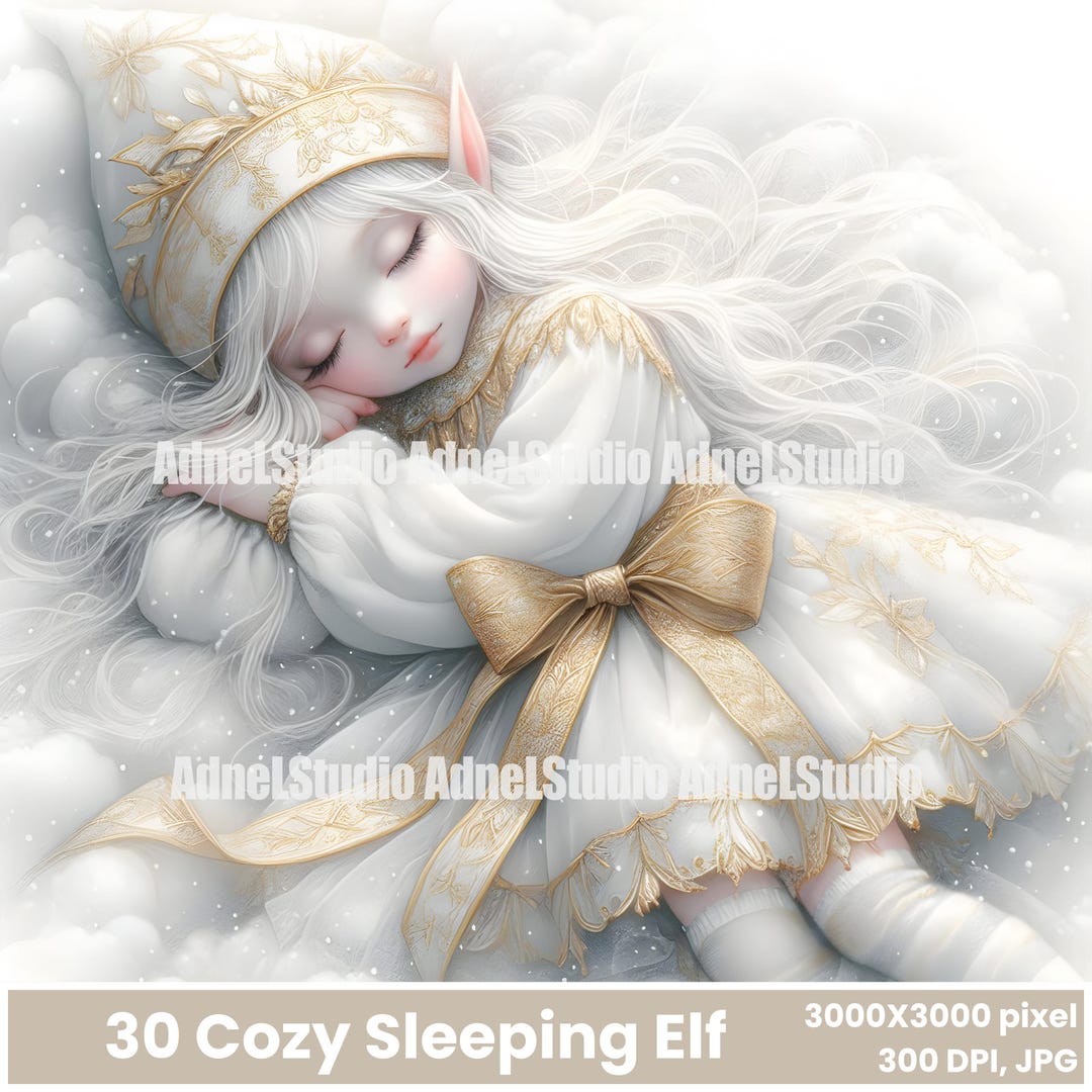 Cozy Sleeping Elf Clipart Bundle, Dreamy Winter Elf Illustrations, Cozy ...