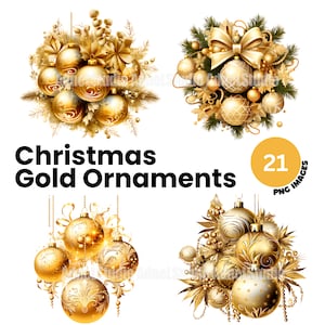 Gold Christmas Ornaments Clipart, Watercolor Christmas Ornament PNG ...
