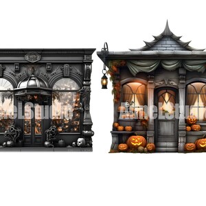 Halloween Storefront Clipart, Watercolor Halloween Shop Clipart ...