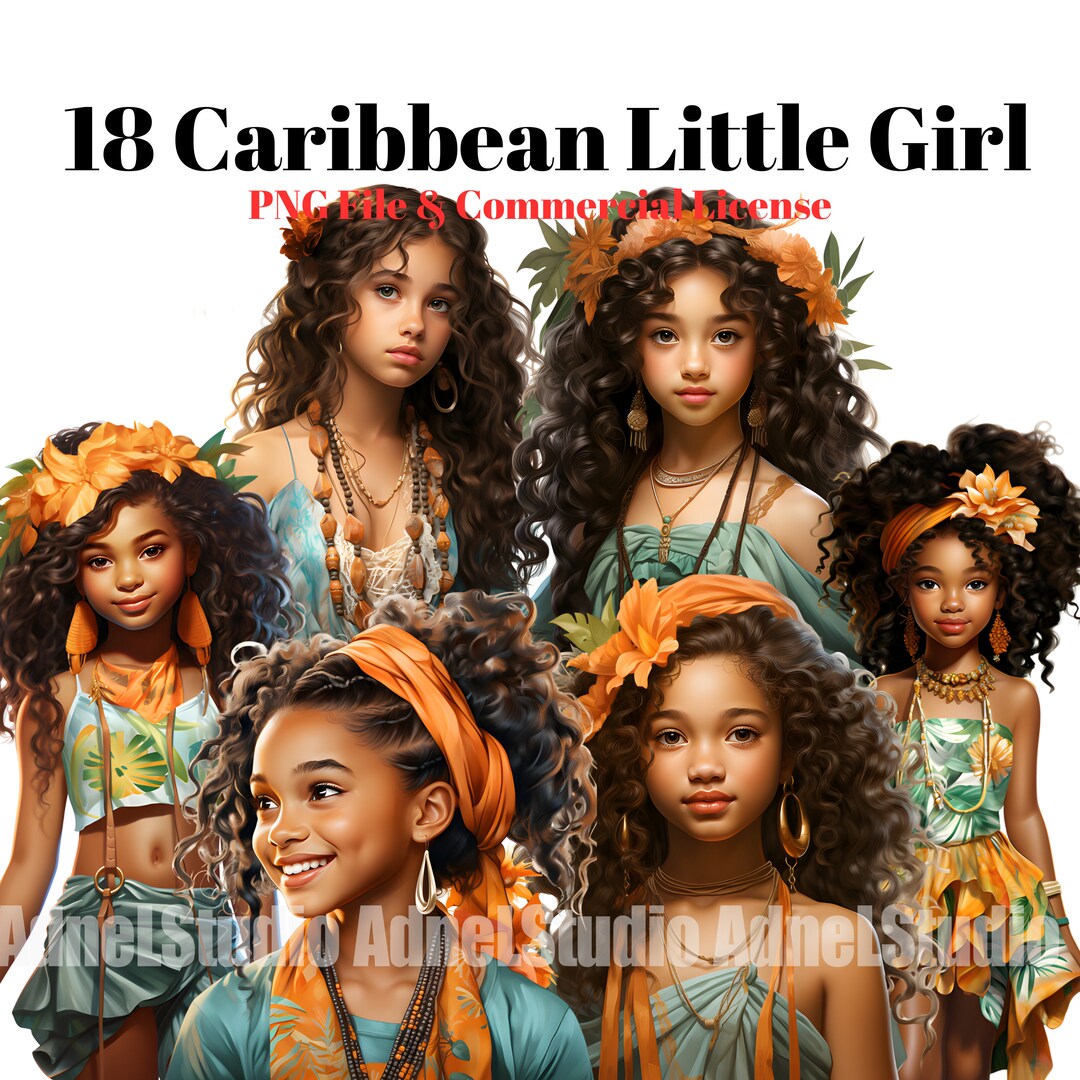 Caribbean Little Girl Clipart Caribbean Fashion Girl - Etsy