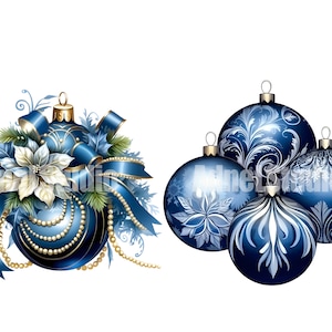 Blue Christmas Ornaments Clipart, Watercolor Christmas Ornament PNG ...