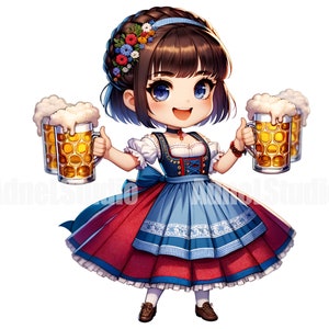 Watercolor German Dirndl Girl Clipart, German Dirndl Dress Clipart ...