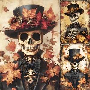 Vintage Halloween Skeleton Print, Gothic Victorian Skeleton Art, Spooky ...