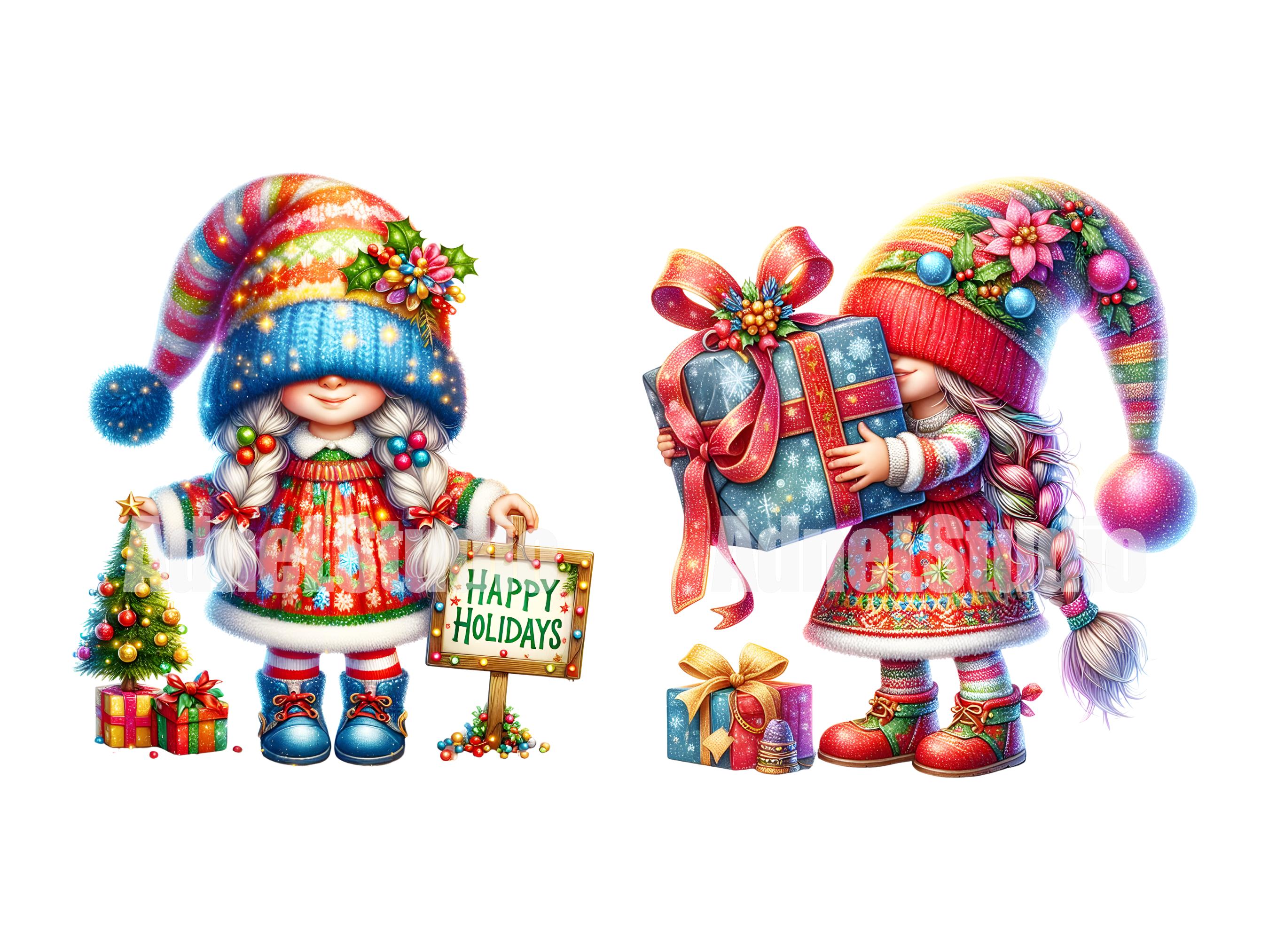 Festive Christmas Gnome Girl Clipart, Holiday Decor Digital Download ...