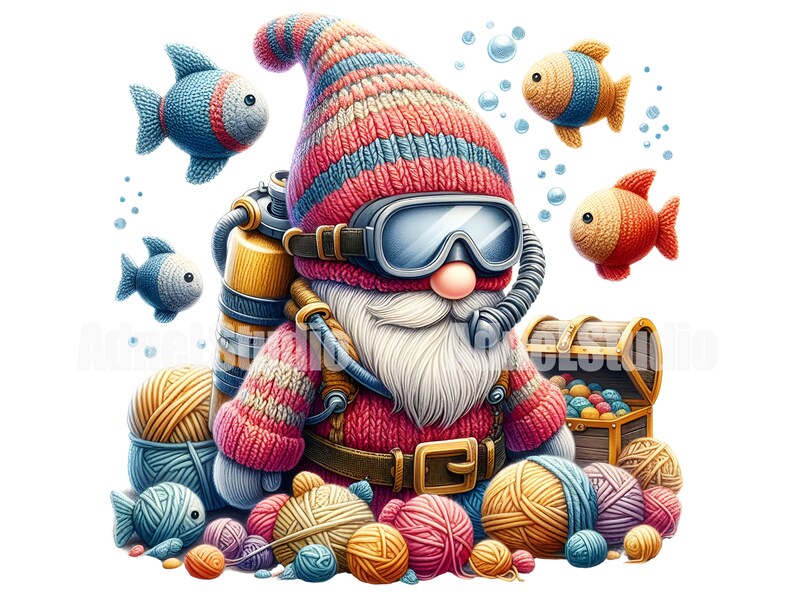 Knitted Nautical Gnome Clipart - Watercolor Nautical Gnome Clipart ...