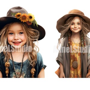 Little Bohemian Girl Clipart, Watercolor Boho Girl Clipart, Bohemian ...
