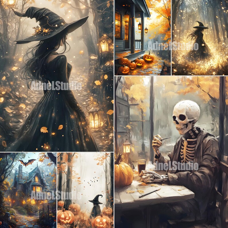 Cozy Halloween Scenery Junk Journal Pages, Enchanting Witch and Spooky ...