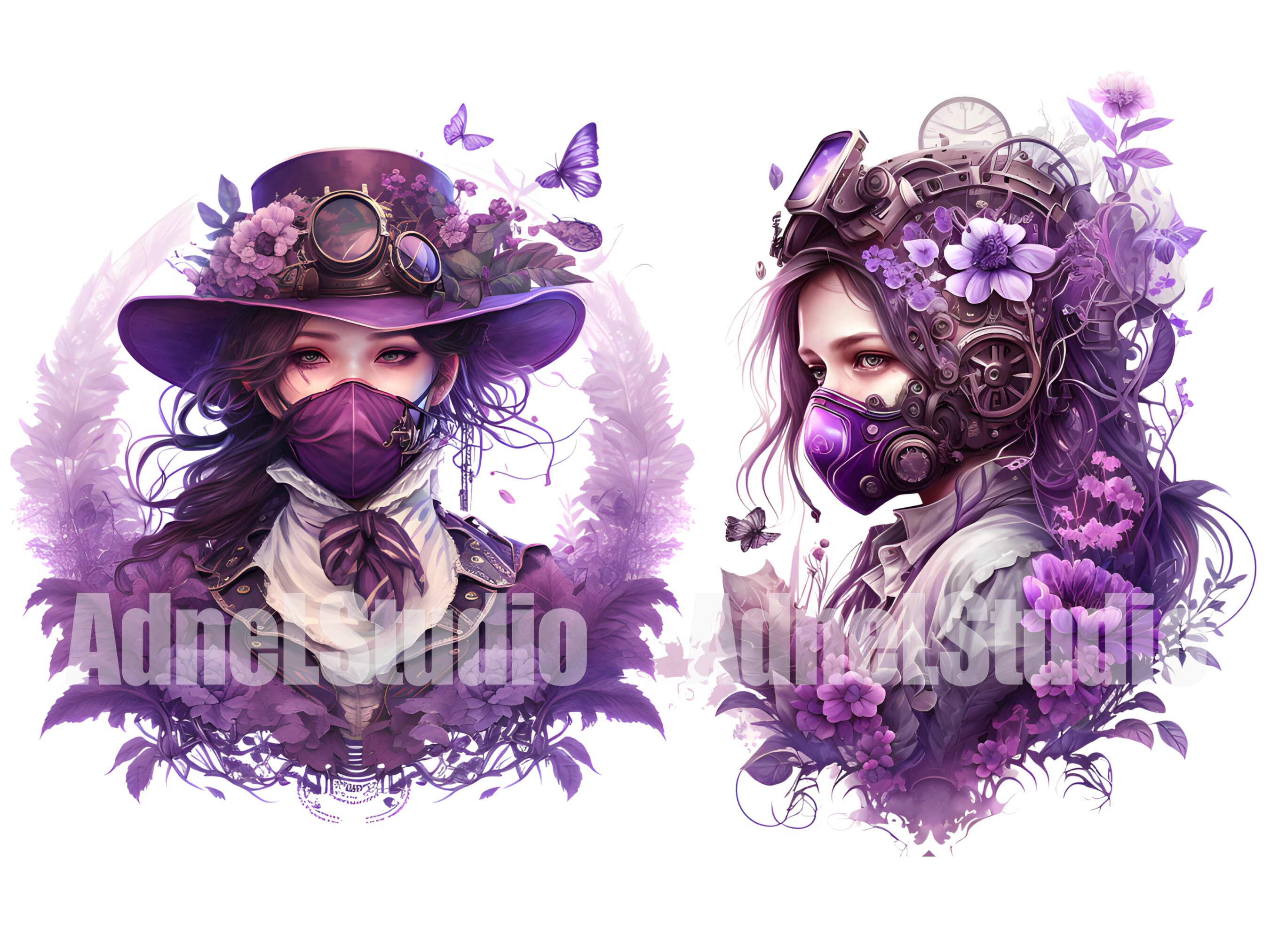 Watercolor Steampunk Girl Clipart Steampunk Face Mask Women - Etsy