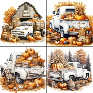 14 Vintage Autumn Truck Clipart, Fall Harvest Pumpkin Truck Clipart ...