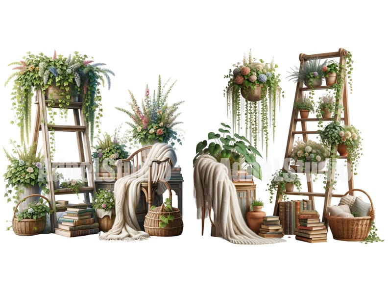Watercolor Cozy Plant Clipart, Watercolor Cottagecore Clipart, House ...