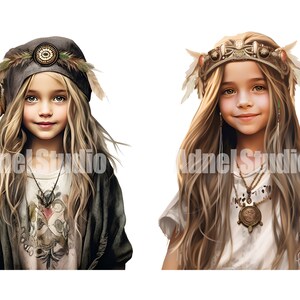 Little Bohemian Girl Clipart, Watercolor Boho Girl Clipart, Bohemian ...
