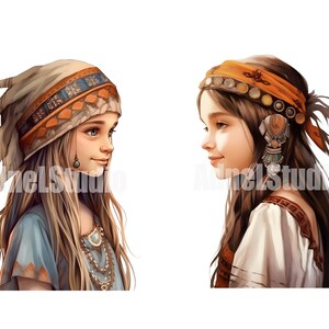 Little Bohemian Girl Clipart, Watercolor Boho Girl Clipart, Bohemian ...