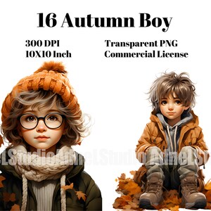 Autumn Boy Clipart - Watercolor Autumn Fashion Boy Clipart, Transparent ...