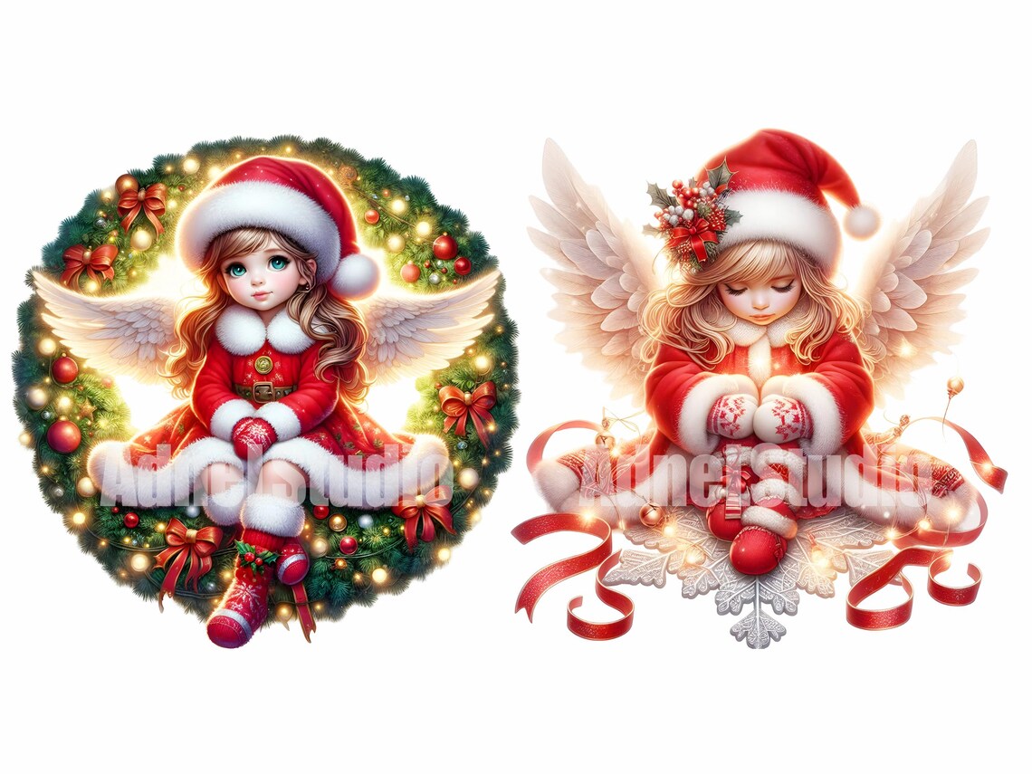 Christmas Little Angel PNG Clipart Bundles, Holiday Decor Art, Festive ...