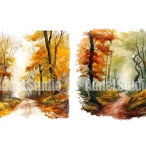 Autumn Forest View Clipart Watercolor Forest Clipart, Fall Landscape ...
