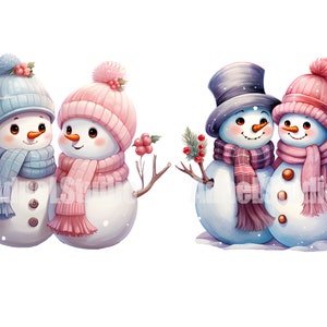 Christmas Snowman Clipart, Christmas Clipart, Watercolor Snowman Couple ...