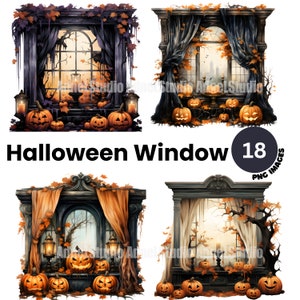Halloween Window Pumpkin Clipart, Watercolor Halloween Window Clipart ...
