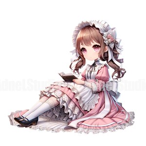 Watercolor Victorian Maid Girl Clipart, Chibi Girl Clipart, Little Pink ...