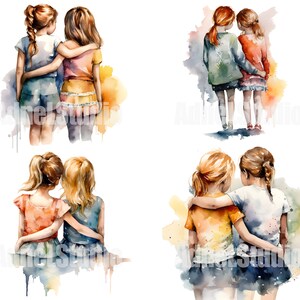 Watercolor Best Friends Clipart - 12 Watercolor Kids Girl BFF Clipart ...