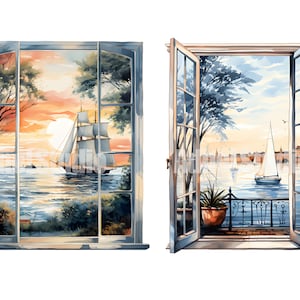 Watercolor Nautical Window Clipart - Cozy Window Clipart, Nautical ...