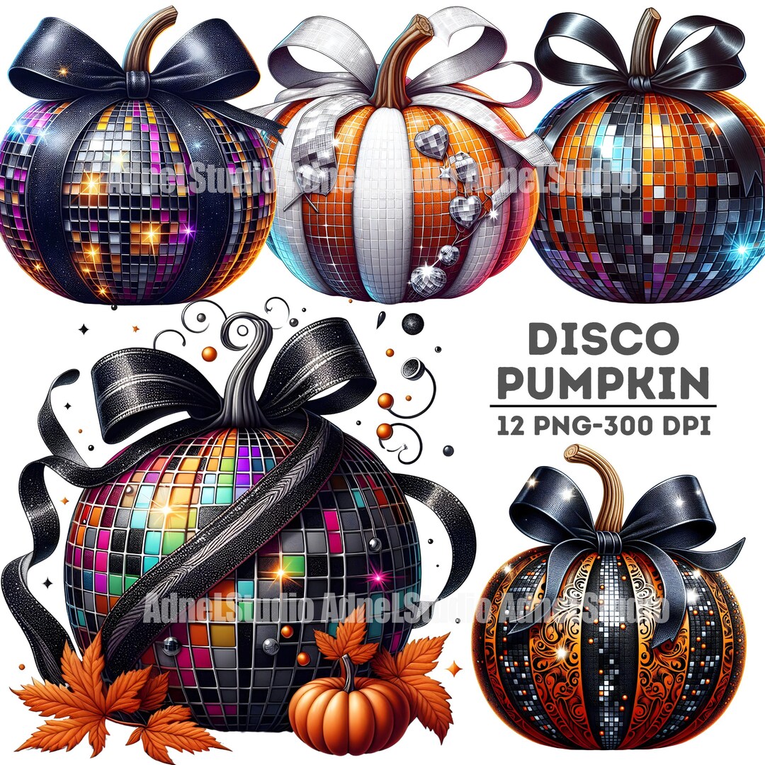 Disco Pumpkin Clipart, Halloween Party Decor, Fall Sublimation Design ...