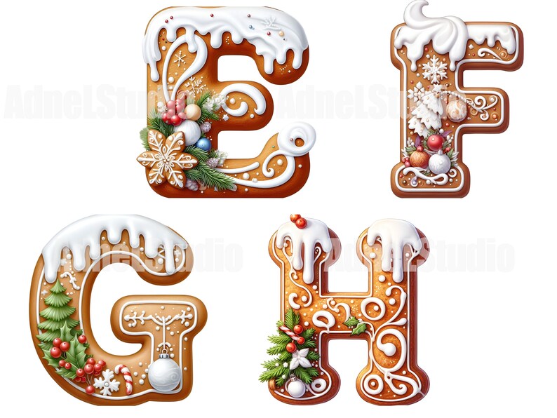 Gingerbread Alphabet Clipart - Christmas Alphabet Clipart, Christmas ...