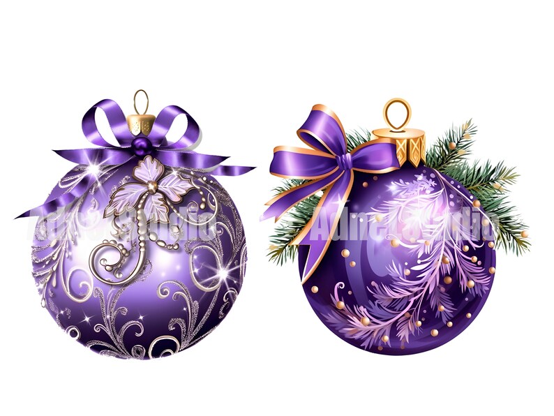 Purple Christmas Ornaments Clipart, Watercolor Ornament Clipart ...